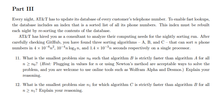 Solved Part III Every night, AT&T has to update its database | Chegg.com
