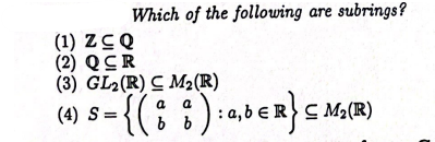 Solved Which of the following are subrings? (1) Z⊆Q (2) Q⊆R | Chegg.com