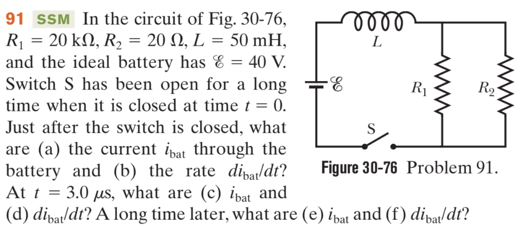 Solved 91 SsM In the circuit of Fig. 30-76, R1-20 k(2, R2-20 | Chegg.com