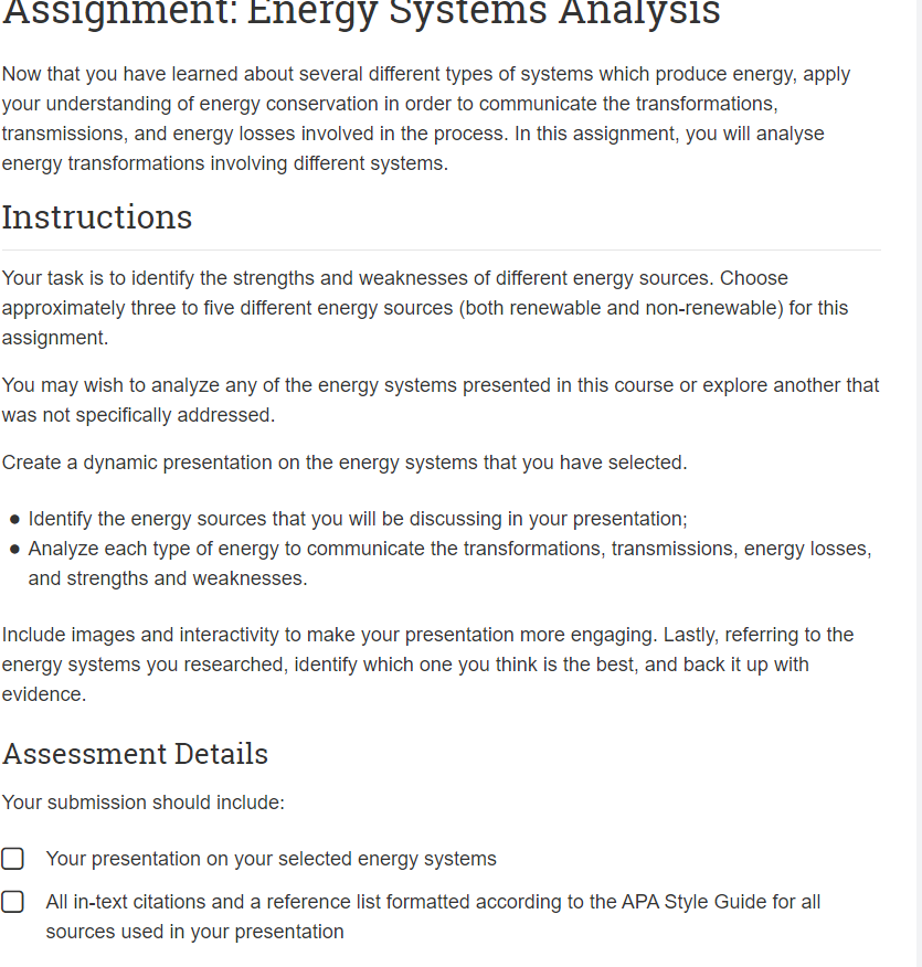 Solved Assignment: Energy Systems Analysis Now that you have | Chegg.com