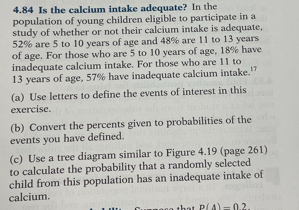 Solved 4.84 Is the calcium intake adequate? In the | Chegg.com