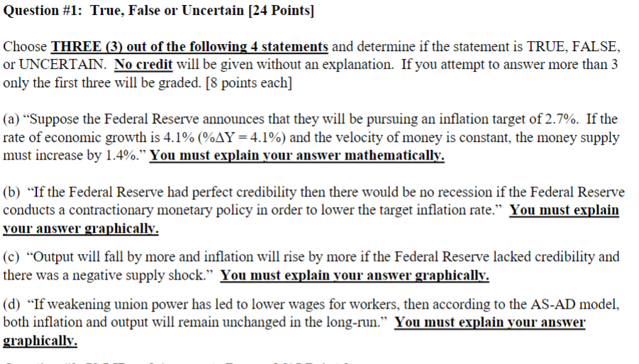 Solved Choose THREE (3) out of the following 4 statements | Chegg.com