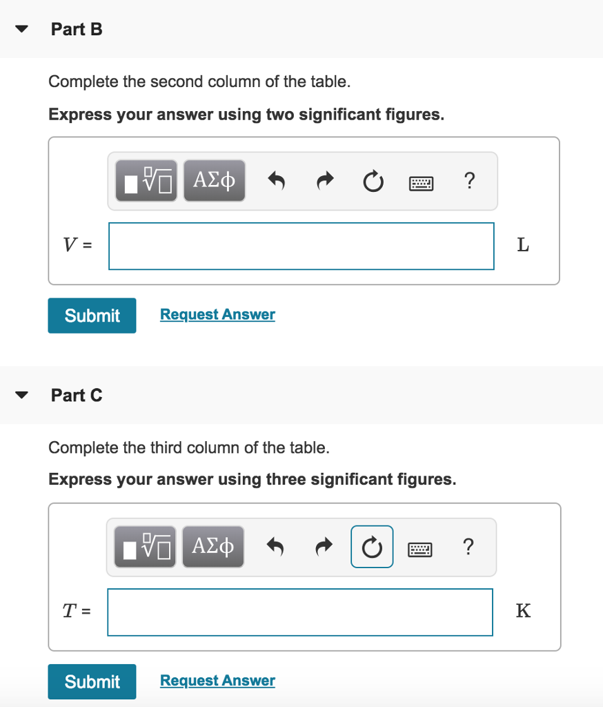 Solved Part A Use the combined gas law to complete the | Chegg.com
