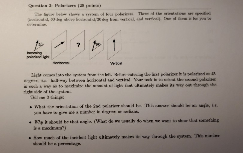 Solved Question 2: Polarizers (25 points) The figure below | Chegg.com