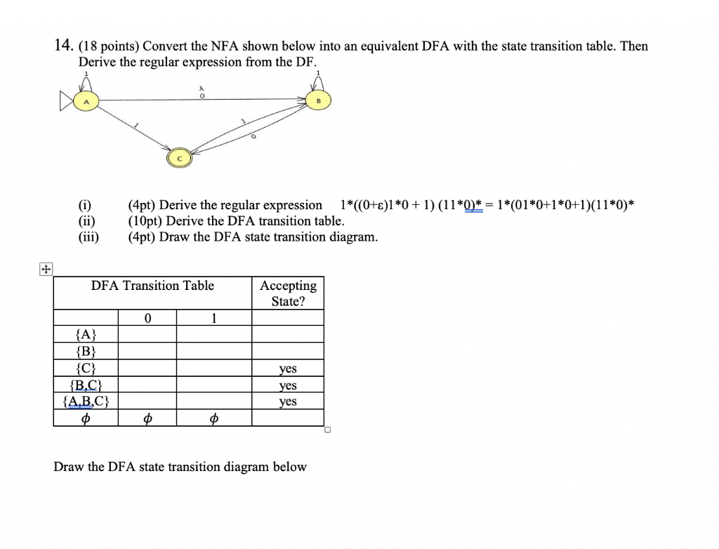 Solved 14. (18 points) Convert the NFA shown below into an | Chegg.com