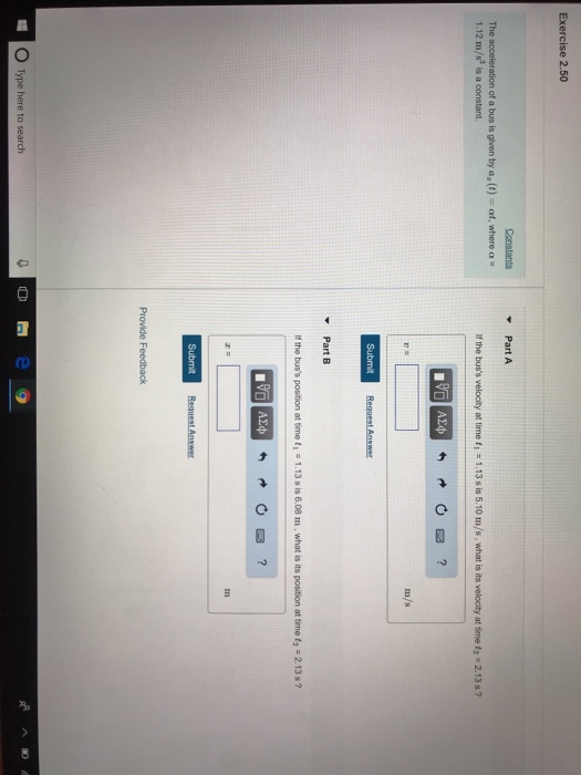 Solved Exercise 2.50 Constants Part A The acceleration of a | Chegg.com