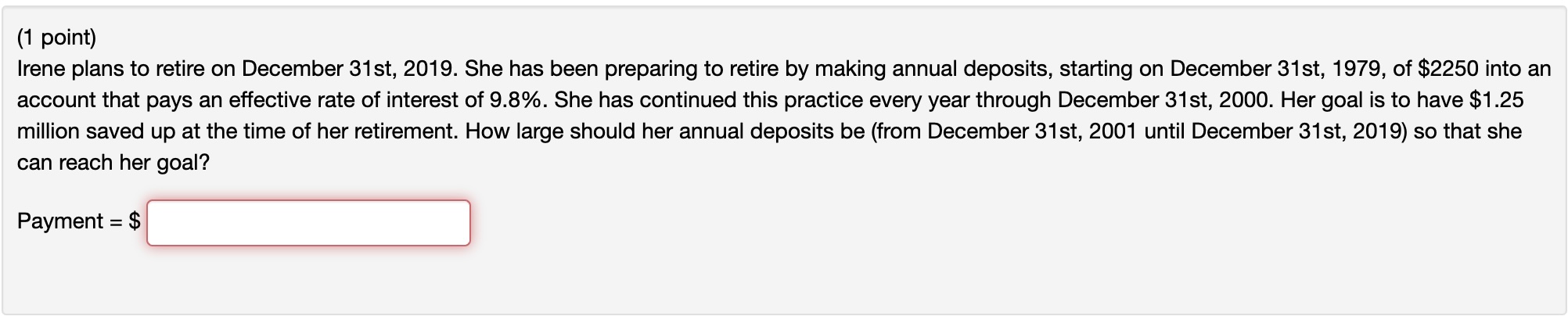 Solved Irene plans to retire on December 31st, 2019. She has | Chegg.com
