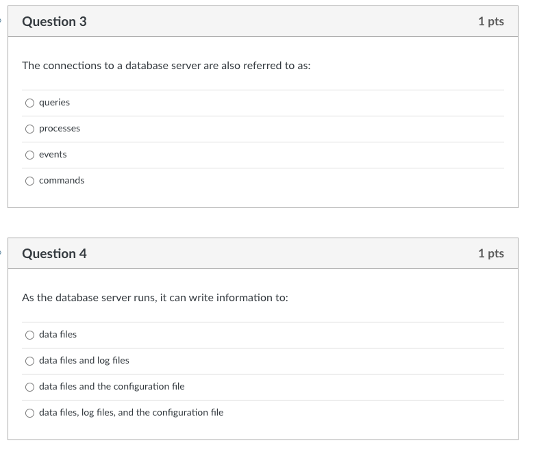 Solved Question 3 1 pts The connections to a database server | Chegg.com