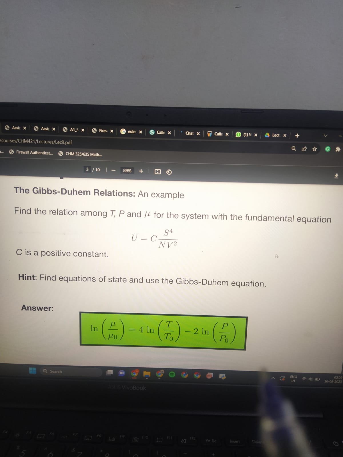 Solved Find the relation among T, P and for the system with | Chegg.com