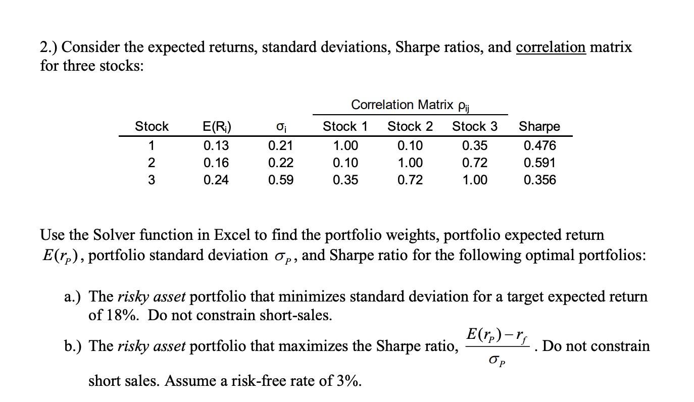 Solved 2.) ﻿Consider the expected returns, standard | Chegg.com