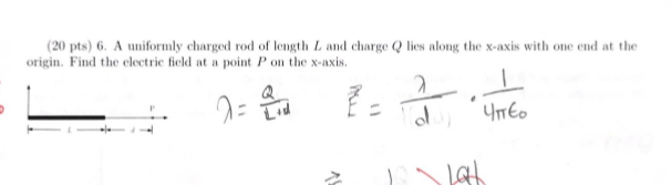 Solved (20 pts) 6. A uniformly charged rod of length L and | Chegg.com Solved (20 pts) 6. A uniformly charged rod of length L and | Chegg.com