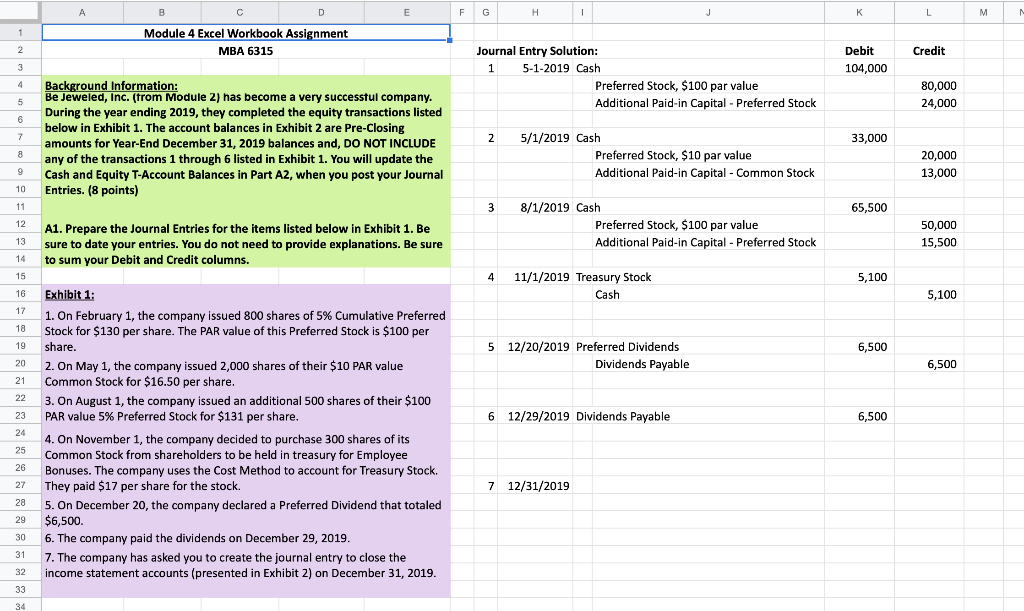 Solved к L | Module 4 Excel Workbook Assignment MBA 6315 | Chegg.com