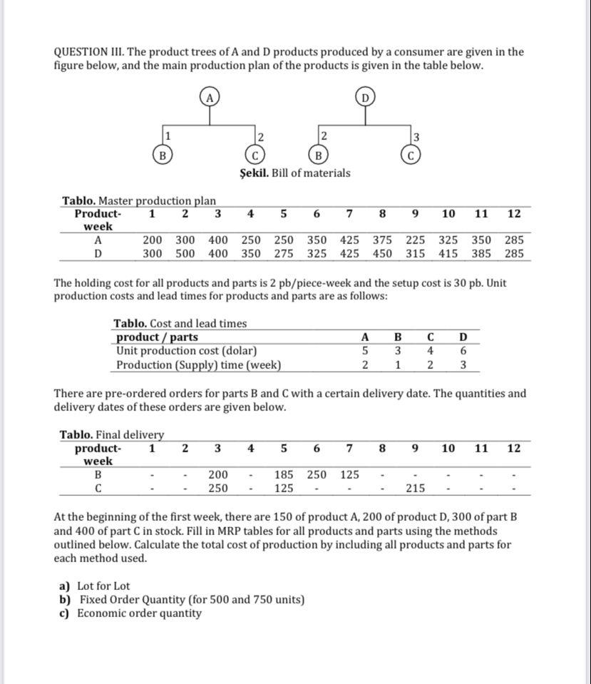 Solved QUESTION III. The product trees of A and D products | Chegg.com