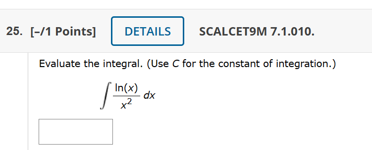 Solved -/1 Points] SCALCET9M 5.5.006. Evaluate the integral | Chegg.com