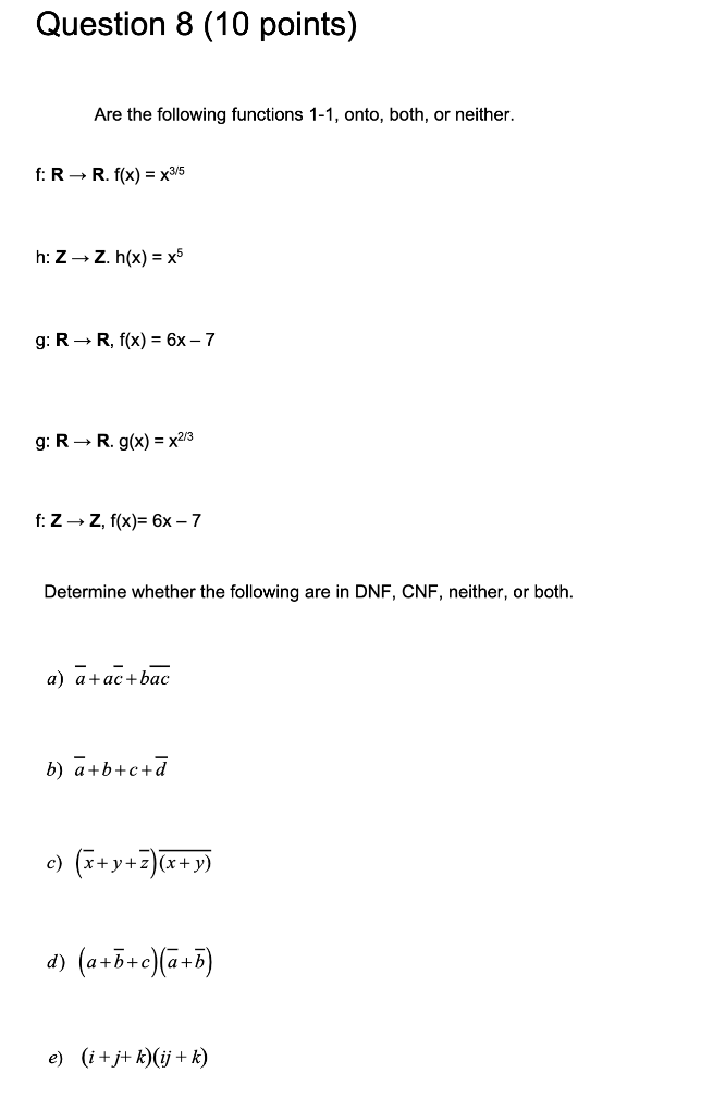 Solved Question 8 (10 points) Are the following functions | Chegg.com