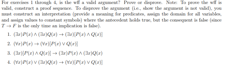 Solved For exercises 1 through 4, is the wff a valid | Chegg.com