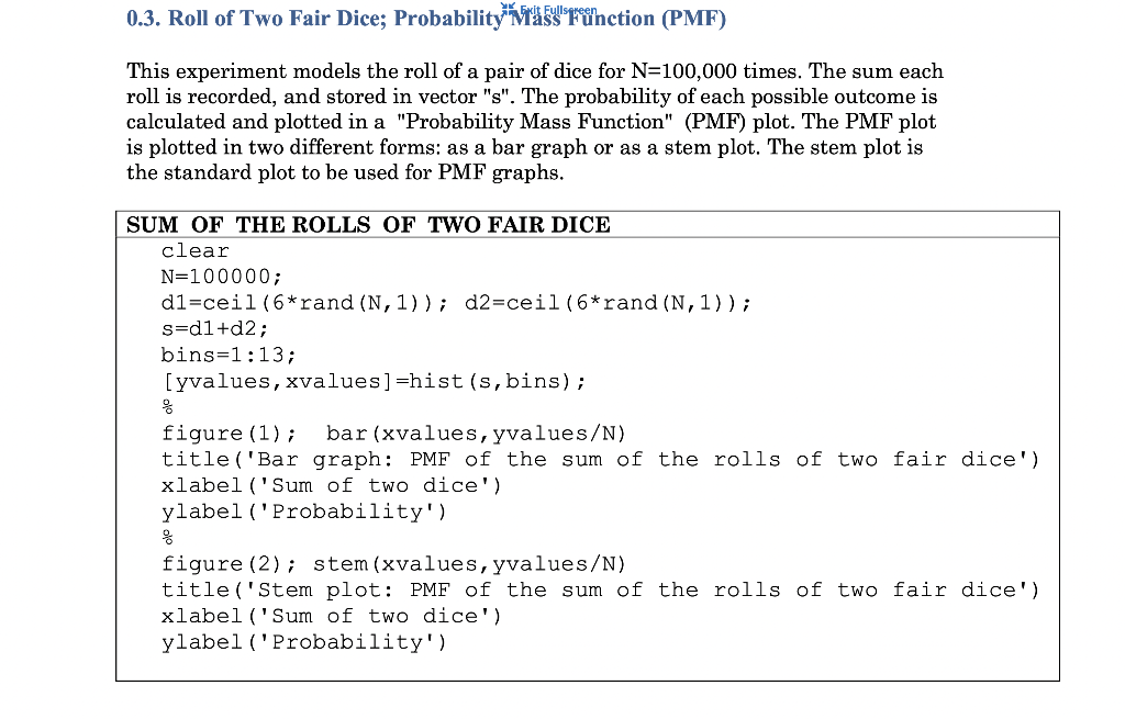 0.3. Roll of Two Fair Dice; Probability Mrásy | Chegg.com