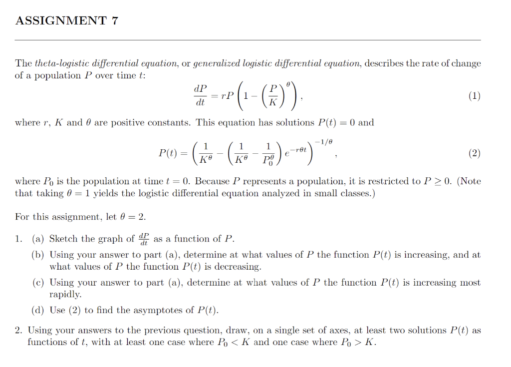 ASSIGNMENT 7 The theta-logistic differential | Chegg.com