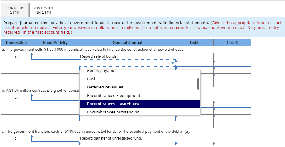 Solved Prepare journal entries for a local government to | Chegg.com