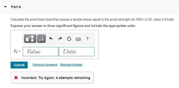 Solved Calculate the proof load (load that causes a tensile | Chegg.com