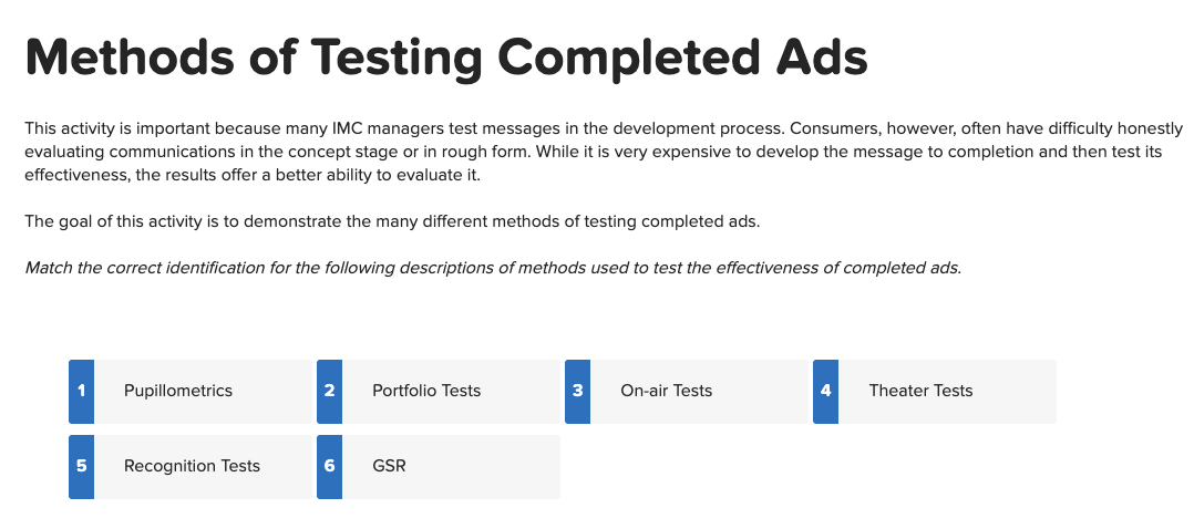 Solved Methods of Testing Completed Ads This activity is | Chegg.com