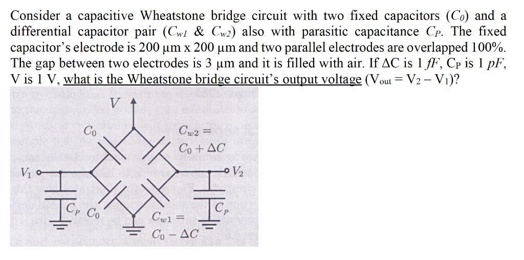 Solved Consider a capacitive Wheatstone bridge circuit with | Chegg.com