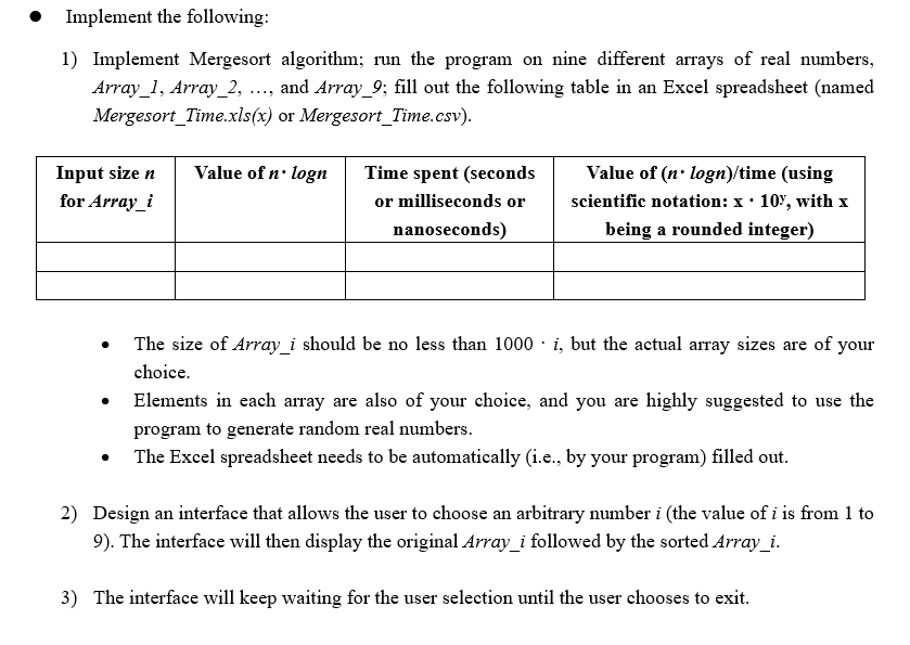 Solved » Implement the following 1) Implement Mergesort | Chegg.com