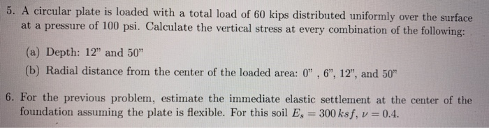 Solved 5. A circular plate is loaded with a total load of 60 | Chegg.com