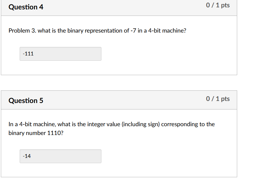 Solved Question 4 0/1 pts Problem 3. what is the binary | Chegg.com