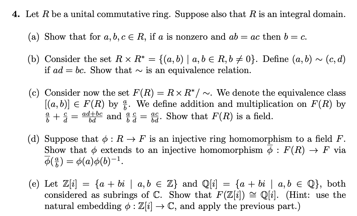 Solved 4. Let R be a unital commutative ring. Suppose also | Chegg.com