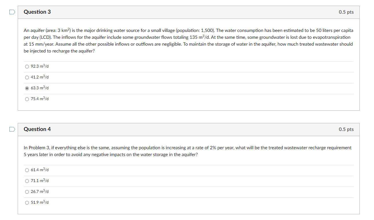 Solved An aquifer (area: 3 km2 ) is the major drinking water | Chegg.com