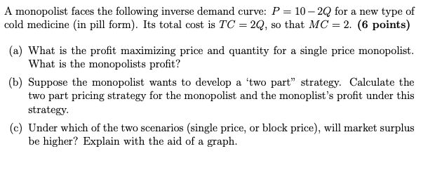 Solved A monopolist faces the following inverse demand | Chegg.com
