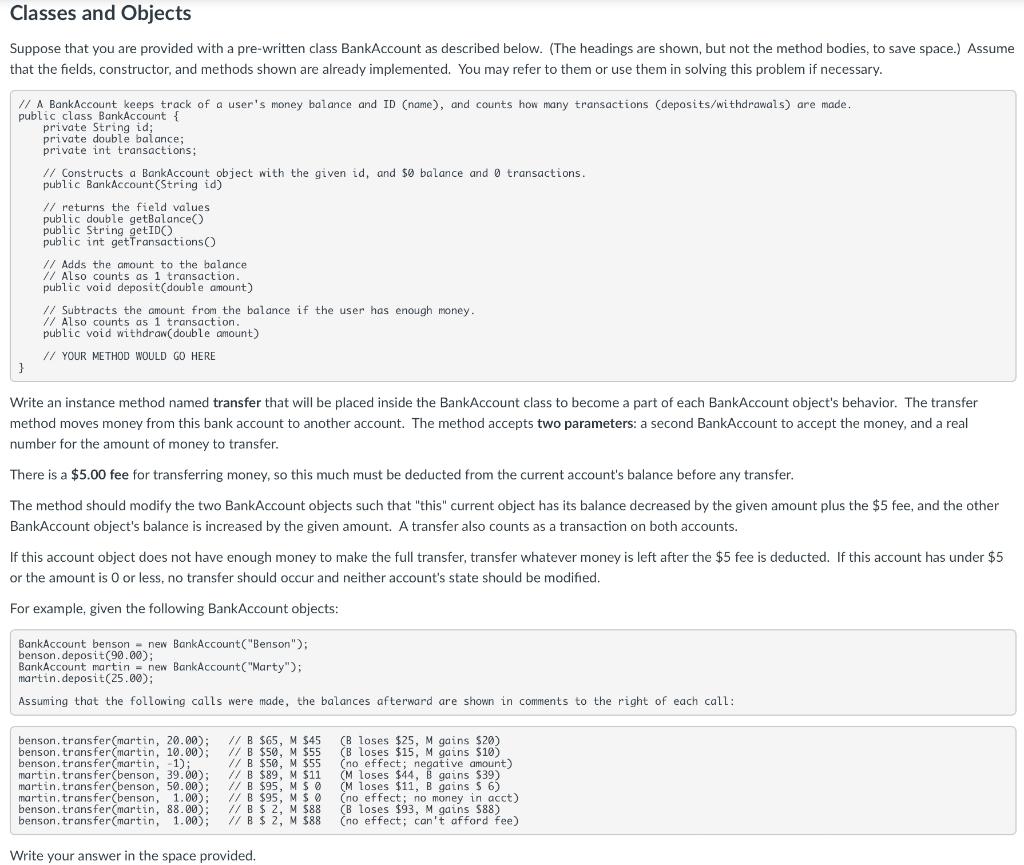 Solved Classes and Objects Suppose that you are provided | Chegg.com