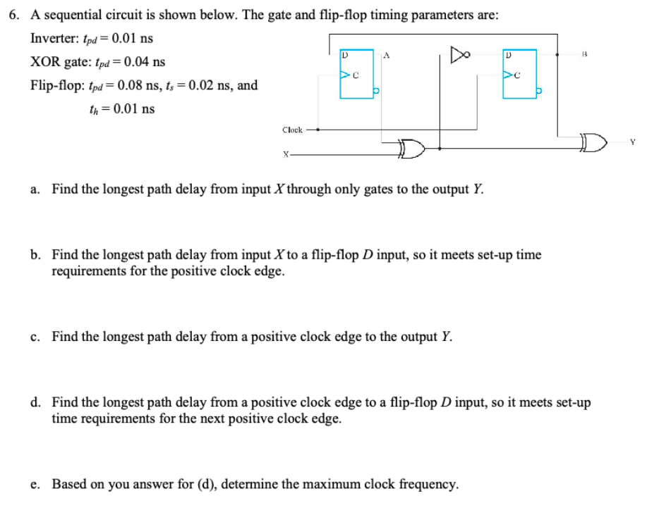 Solved Inverter: tpd=0.01 ns XOR gate: tpd=0.04 ns | Chegg.com