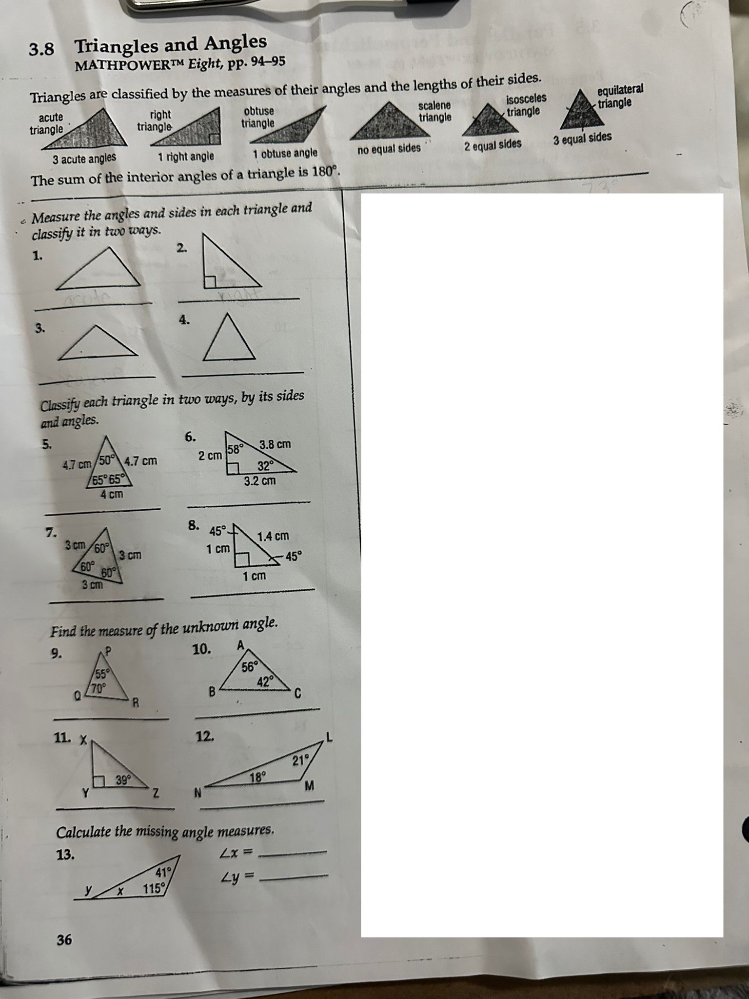 Solved 3.8 Triangles and Angles MATHPOWER TM Eight, Pp. | Chegg.com