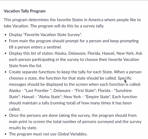 Solved Vacation Tally Program This program determines the | Chegg.com