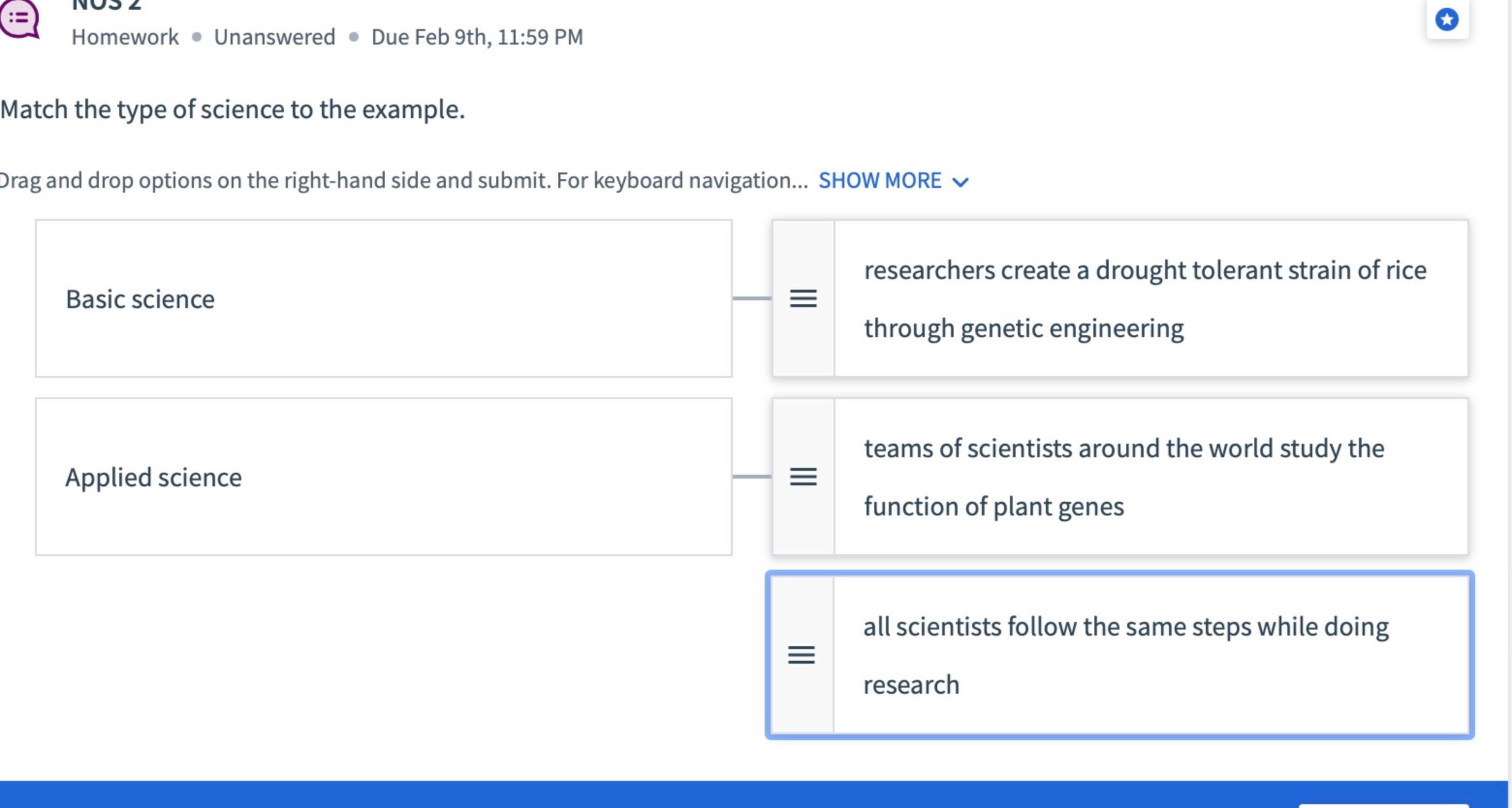 Solved Match the type of science to the example.Drag and | Chegg.com