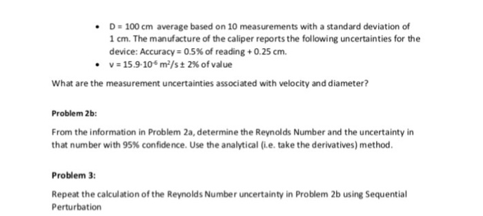 Solved Problem 2a: You are to determine the Reynolds Number | Chegg.com