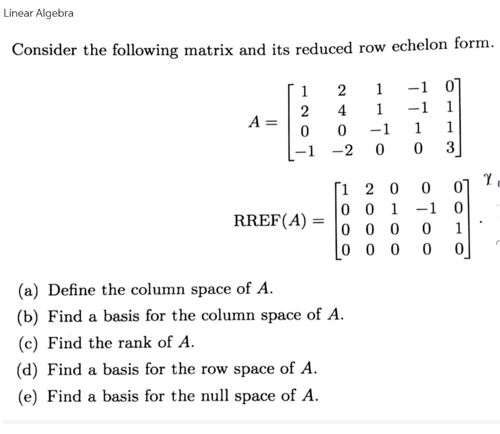 Solved How can I find rank of A, basis for the row space of | Chegg.com