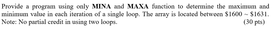 Solved Provide a program using only MINA and MAXA function | Chegg.com