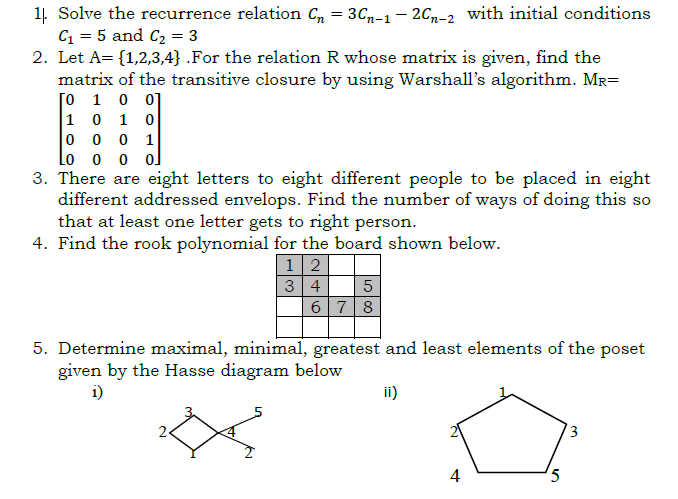 Solved 11. Solve the recurrence relation cn = 30n-1 – 2Cn-2 | Chegg.com