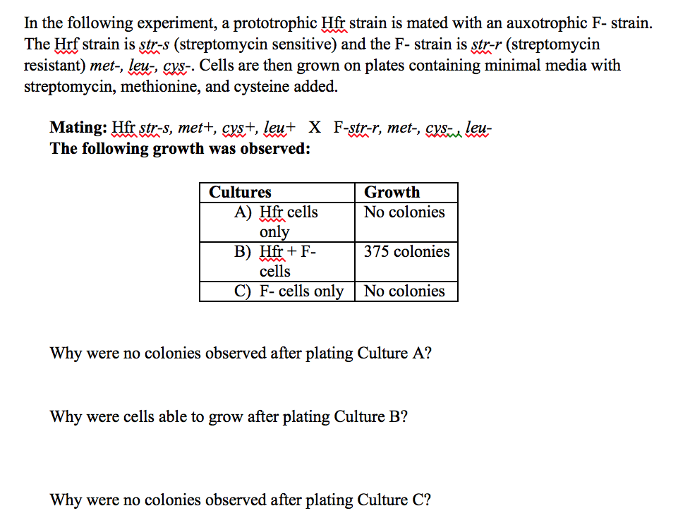 Solved In the following experiment, a prototrophic Hfr | Chegg.com