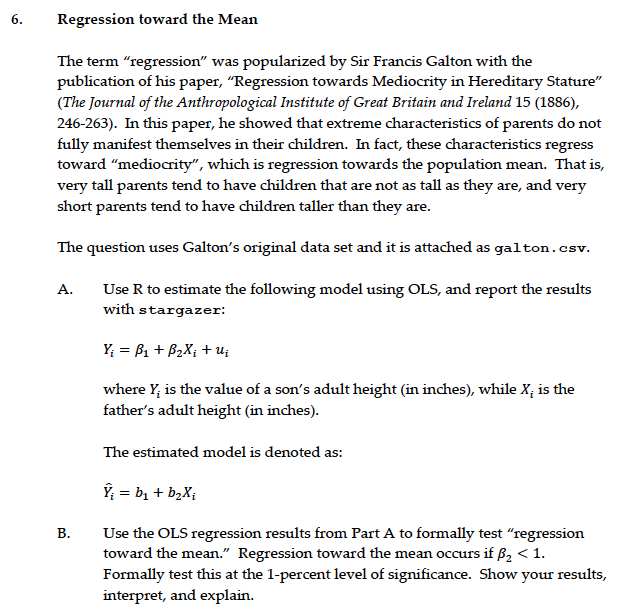 Solved 6 Regression toward the Mean The term "regression" | Chegg.com