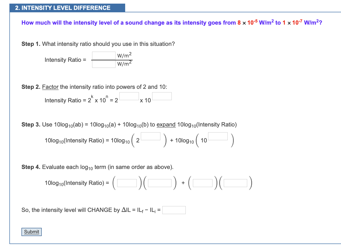 Solved 2. INTENSITY LEVEL DIFFERENCE How much will the | Chegg.com