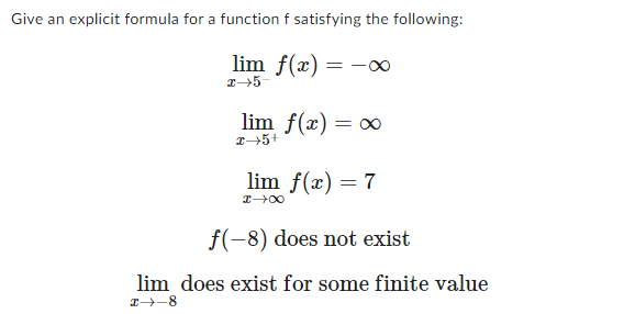 Solved Give an explicit formula for a function f satisfying | Chegg.com