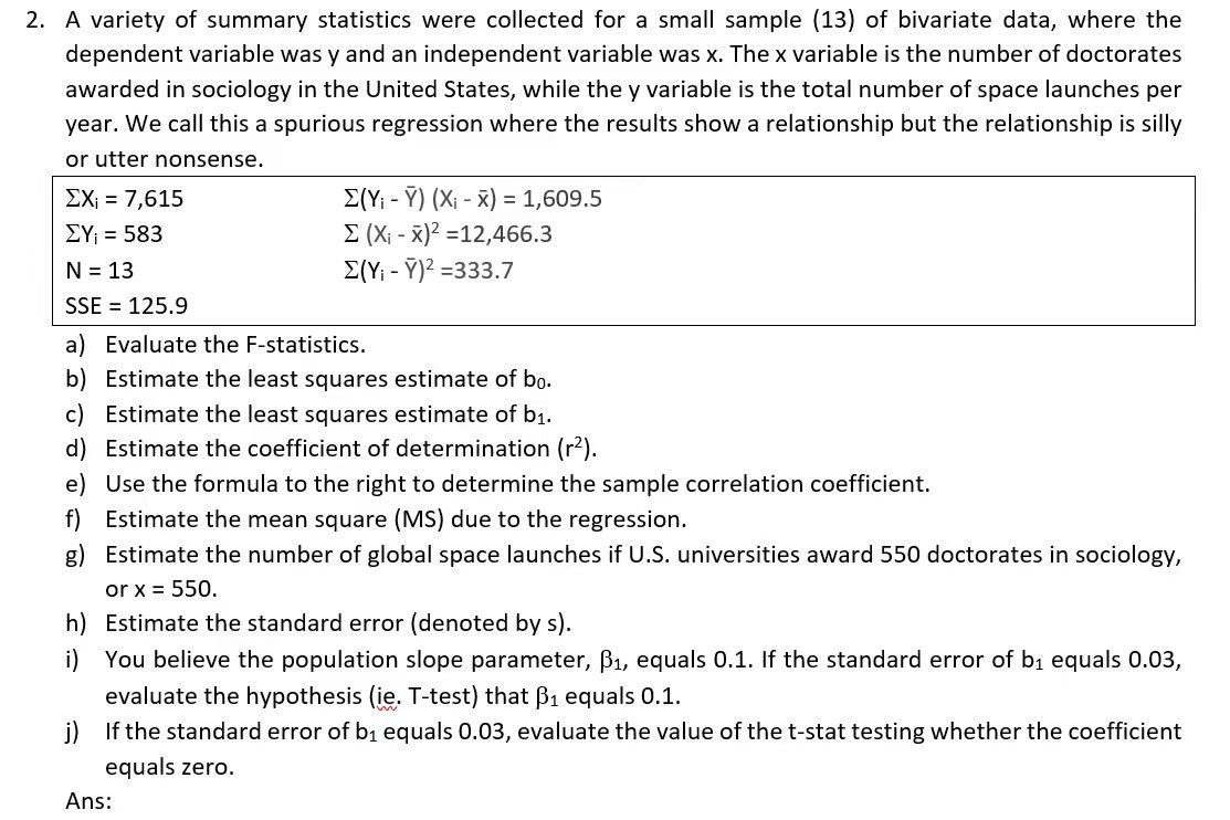 Solved - 2. A variety of summary statistics were collected | Chegg.com