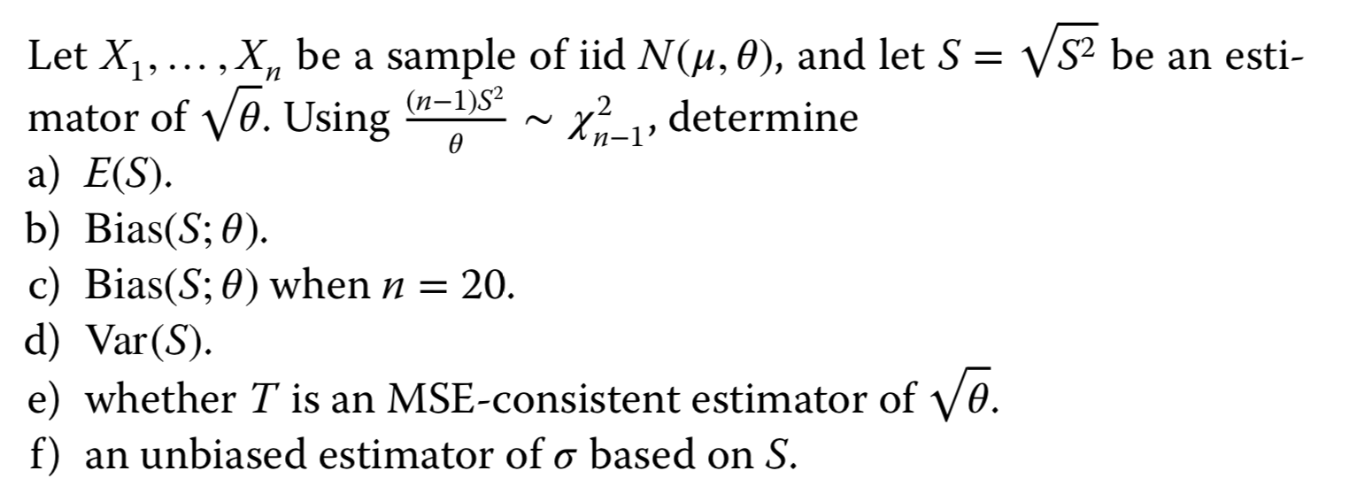 Solved for e) it's should be whether S is an MSE-consistent | Chegg.com