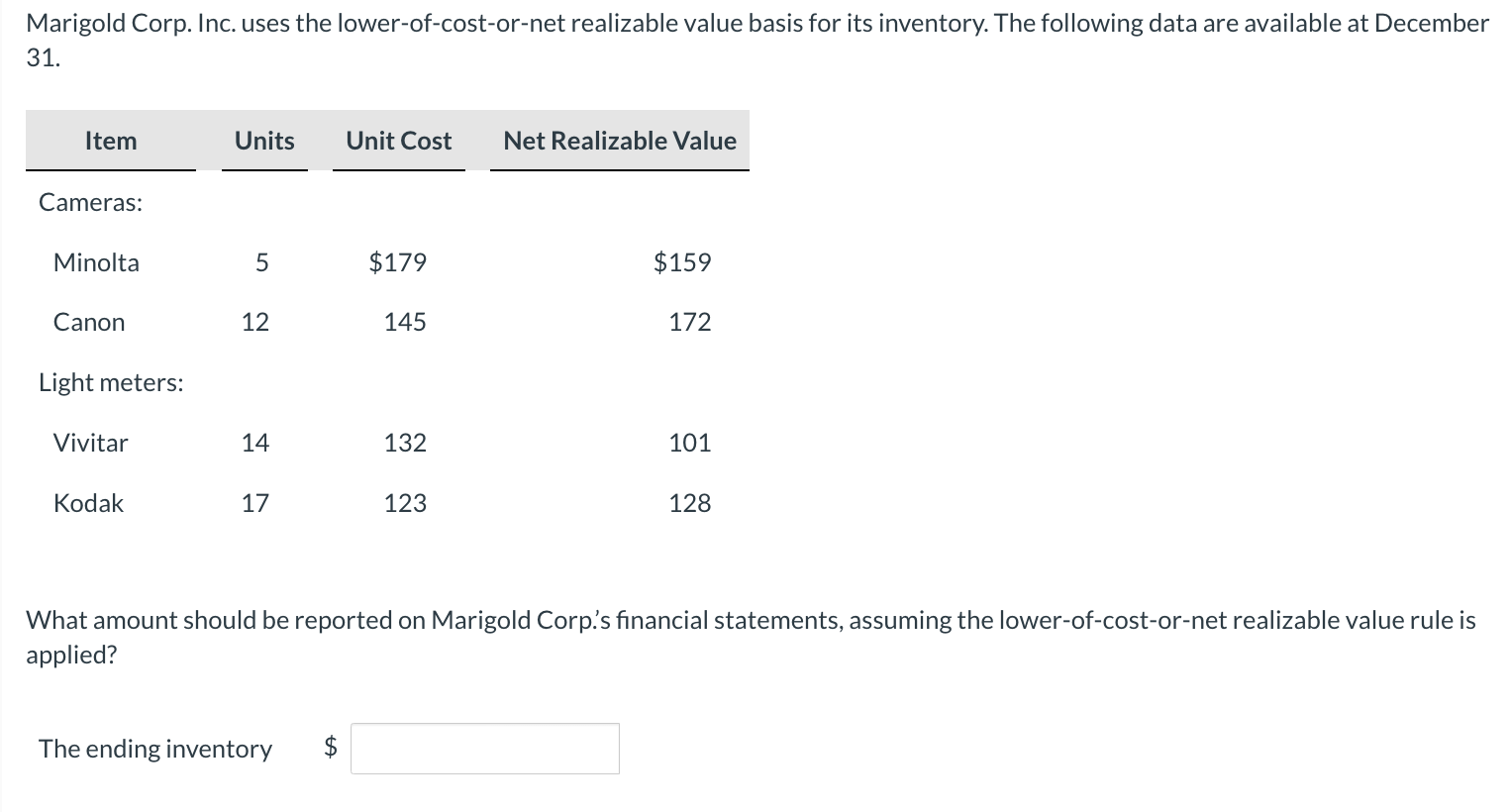 Solved Marigold Corp. Inc. uses the lower-of-cost-or-net | Chegg.com