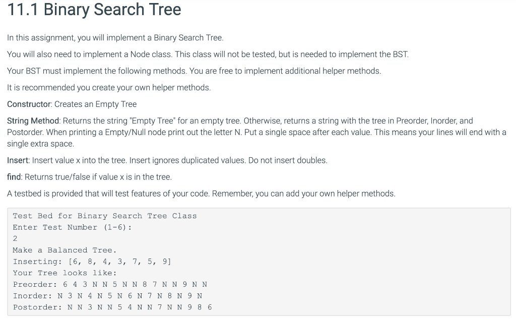 Solved In python Test class: from bst import * | Chegg.com