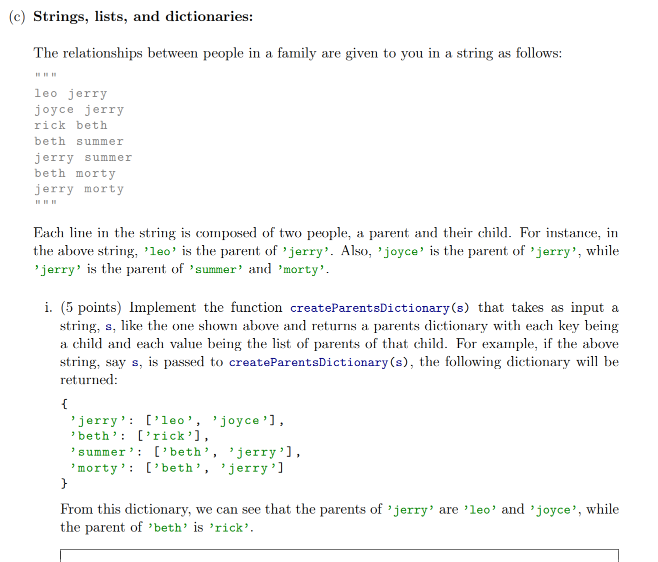 Solved (c) Strings, lists, and dictionaries: The | Chegg.com